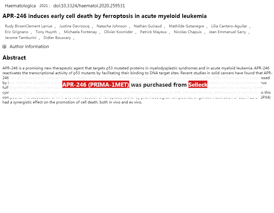 Eprenetapopt (APR-246) | ≥99%(HPLC) | Selleck | p53 activator