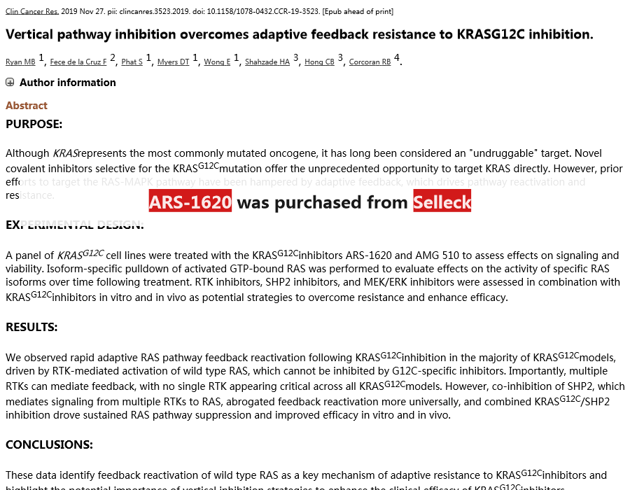 ARS-1620 | Ras 抑制剂 | 现货供应 | 美国品牌 | 免费采购电话400-668-6834