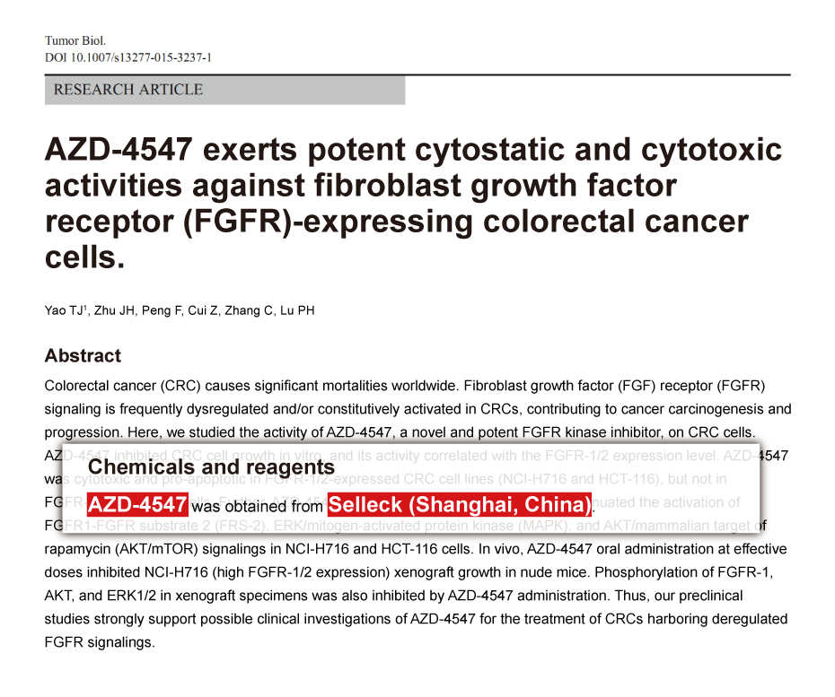 AZD4547 | FGFR 抑制剂 | 现货供应 | 美国品牌 | 免费采购电话400-668-6834