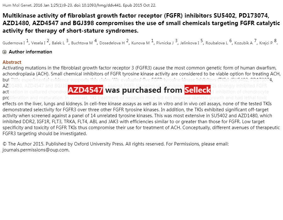 AZD4547 | FGFR 抑制剂 | 现货供应 | 美国品牌 | 免费采购电话400-668-6834