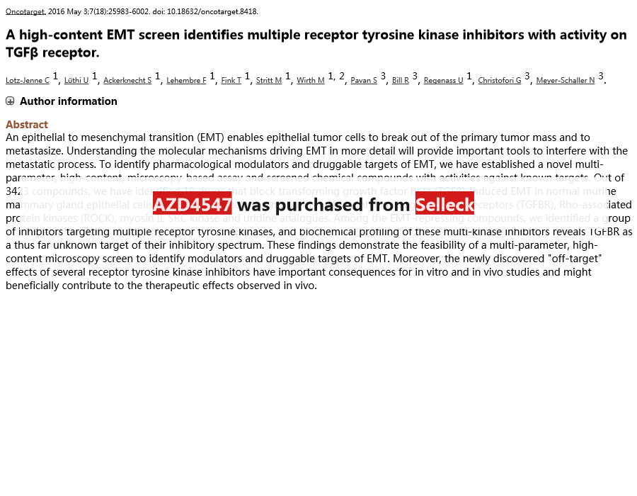 AZD4547 | FGFR 抑制剂 | 现货供应 | 美国品牌 | 免费采购电话400-668-6834