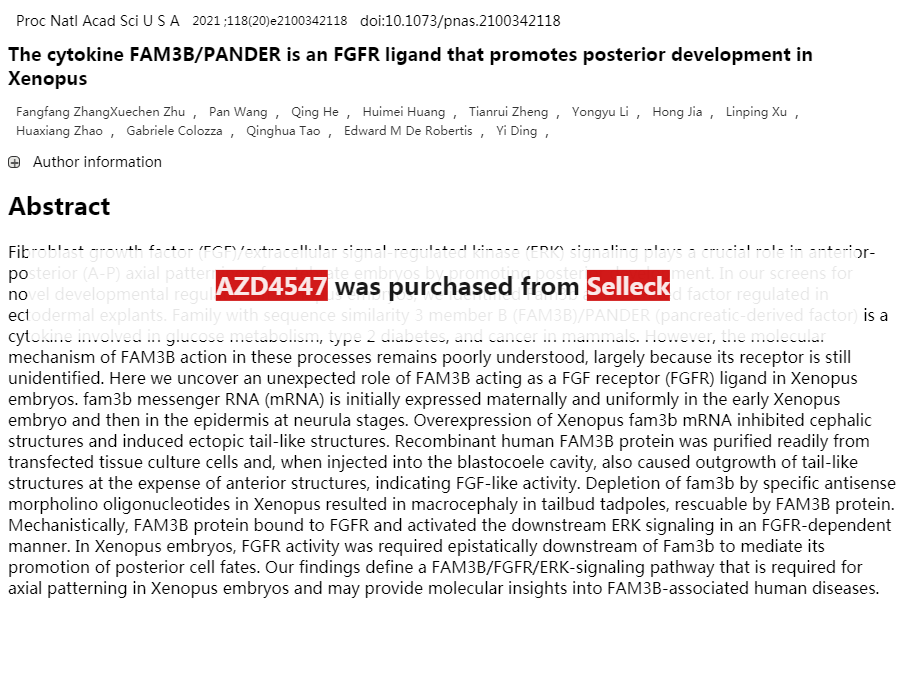 AZD4547 | FGFR 抑制剂 | 现货供应 | 美国品牌 | 免费采购电话400-668-6834