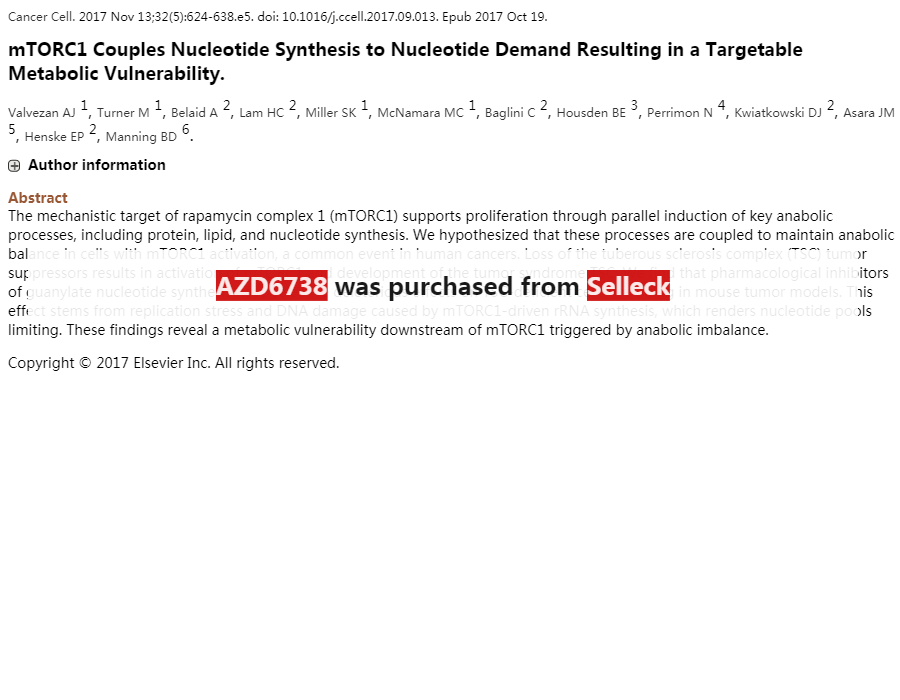 Ceralasertib (AZD6738) | ATM/ATR 抑制剂 | 现货供应 | 美国品牌 | 免费采购电话400-668-6834