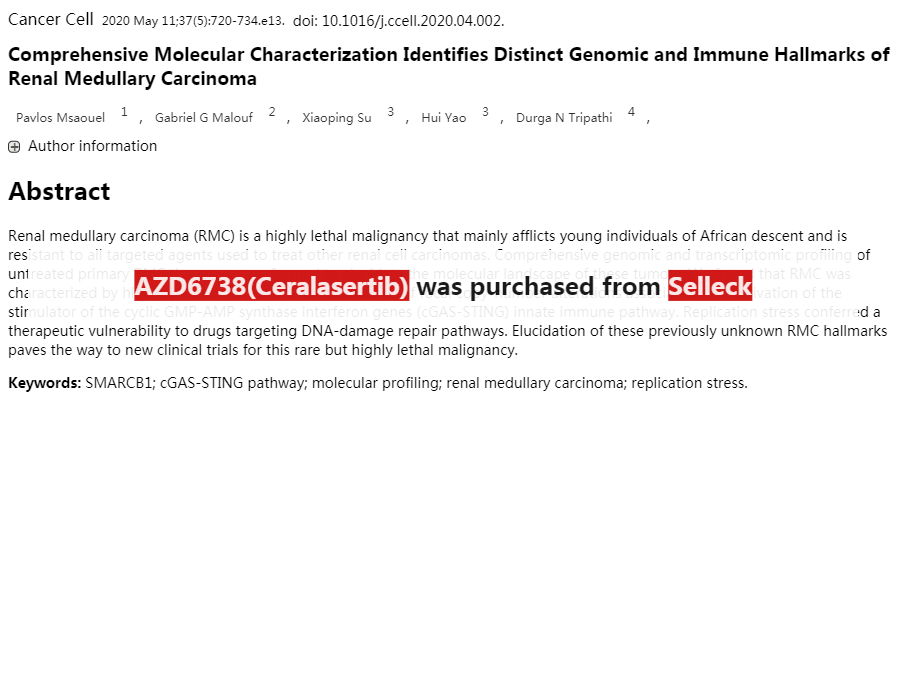 Ceralasertib (AZD6738) | ATM/ATR 抑制剂 | 现货供应 | 美国品牌 | 免费采购电话400-668-6834