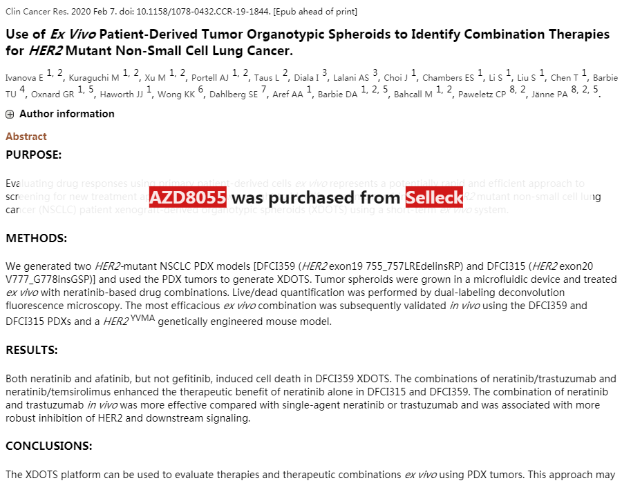 AZD8055 | mTOR 抑制剂 | 现货供应 | 美国品牌 | 免费采购电话400-668-6834