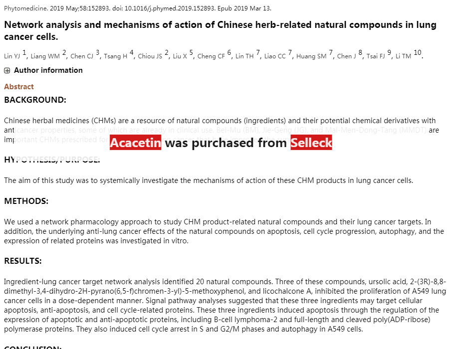 Acacetin | Immunology & Inflammation related 抑制剂 | 现货供应 | 美国品牌 | 免费采购电话 ...