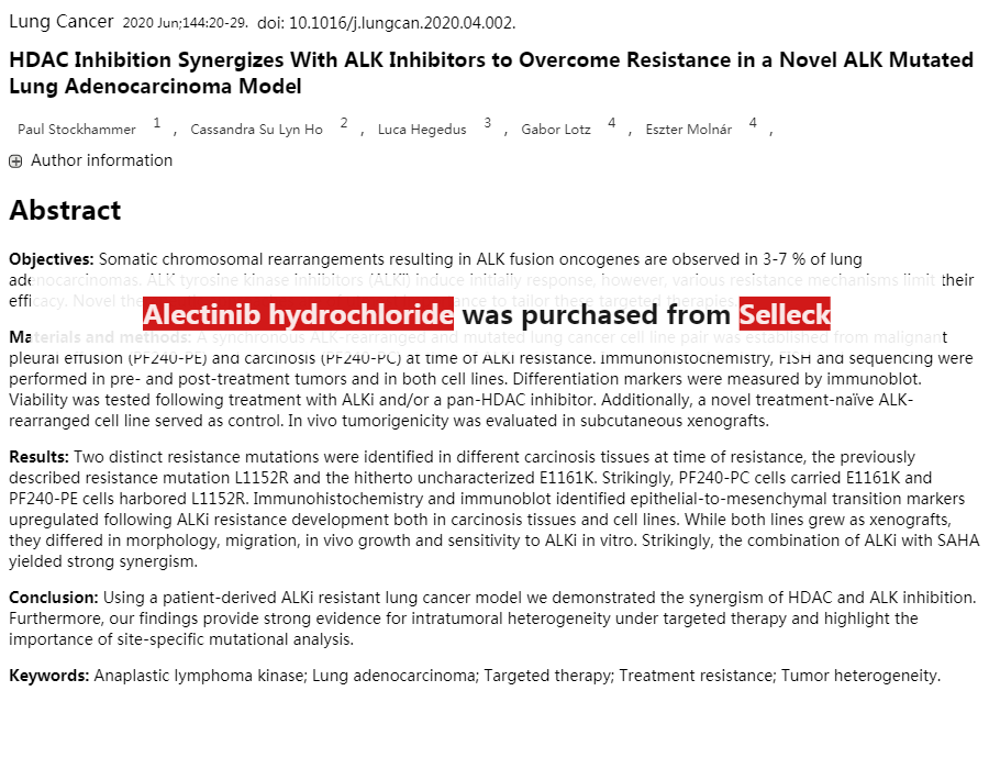 Alectinib hydrochloride | ALK 抑制剂 | 现货供应 | 美国品牌 | 免费采购电话400-668-6834