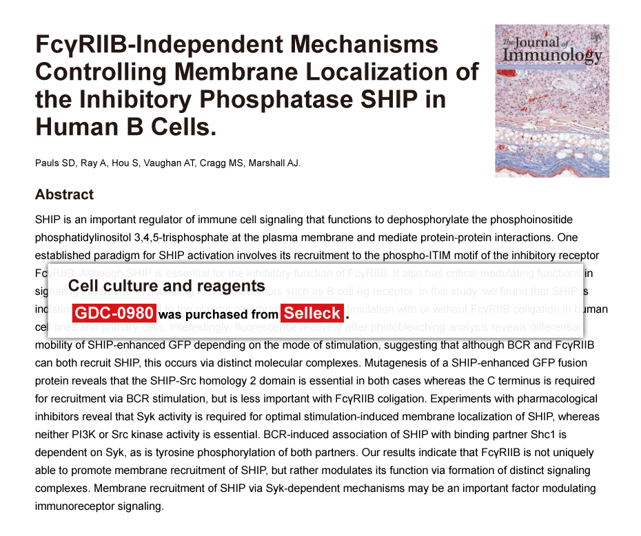 Apitolisib (GDC-0980) | 购买PI3K 抑制剂 - Selleck
