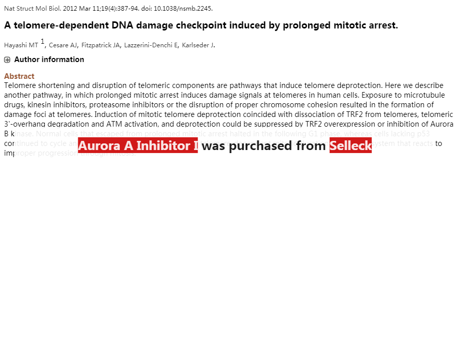 Aurora A Inhibitor I (TC-S 7010) | 购买Aurora Kinase 抑制剂 - Selleck