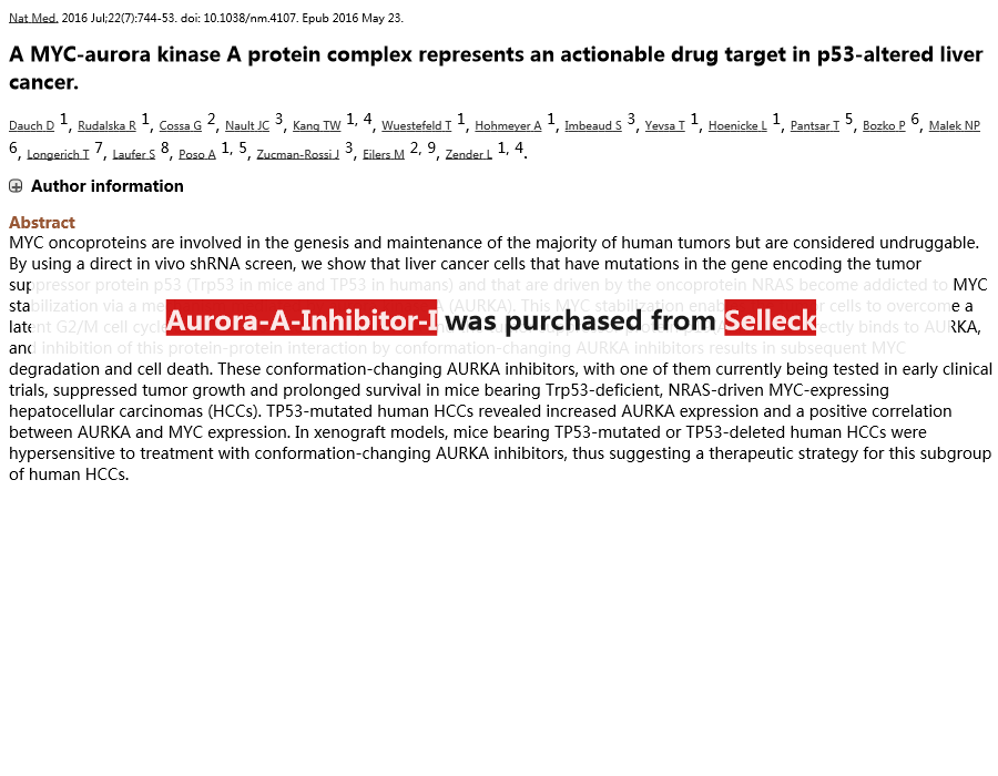 Aurora A Inhibitor I (TC-S 7010) | 购买Aurora Kinase 抑制剂 - Selleck