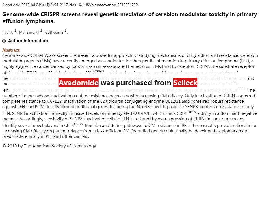 Avadomide (CC-122) | E3 Ligase 抑制剂 | 现货供应 | 美国品牌 | 免费采购电话400-668-6834