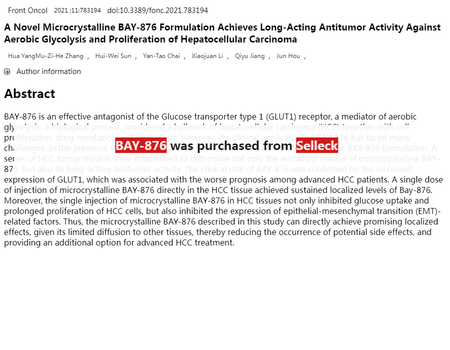 BAY-876 | 99.07%(HPLC) | Selleck | GLUT inhibitor