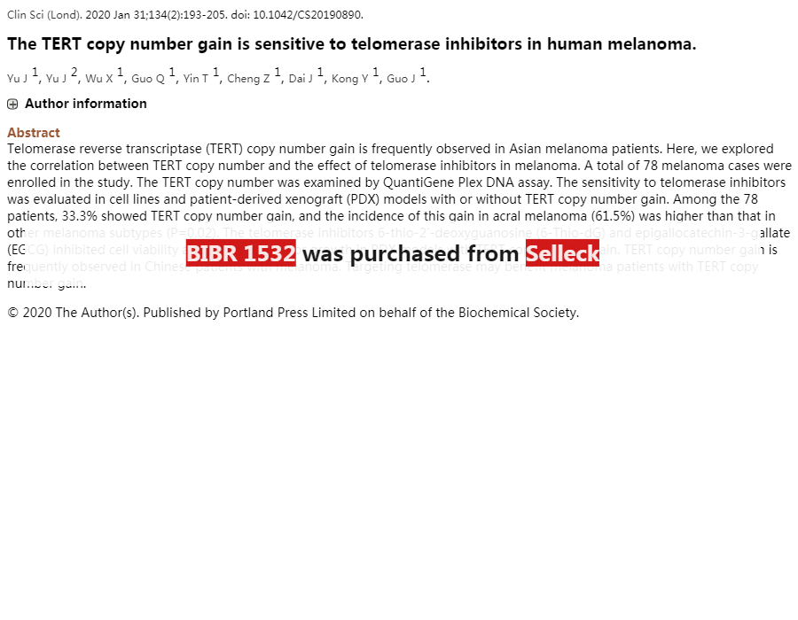 BIBR 1532 | 购买Telomerase 抑制剂 - Selleck