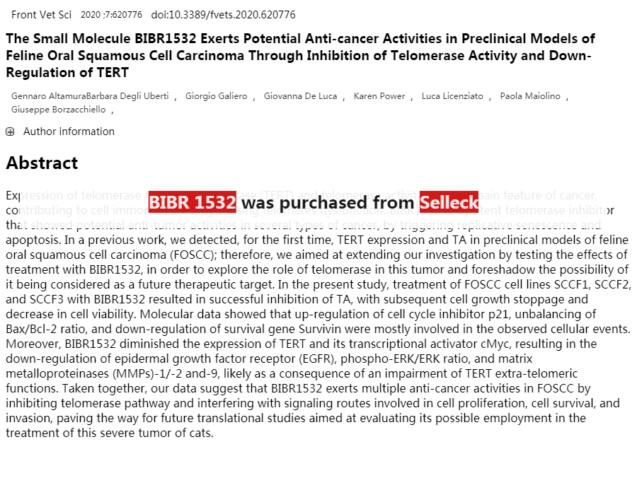 BIBR 1532 | 购买Telomerase 抑制剂 - Selleck