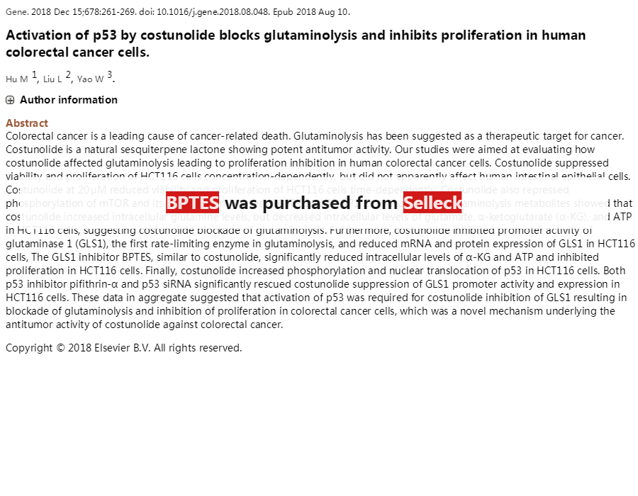 BPTES | Glutaminase 抑制剂 | 现货供应 | 美国品牌 | 免费采购电话400-668-6834