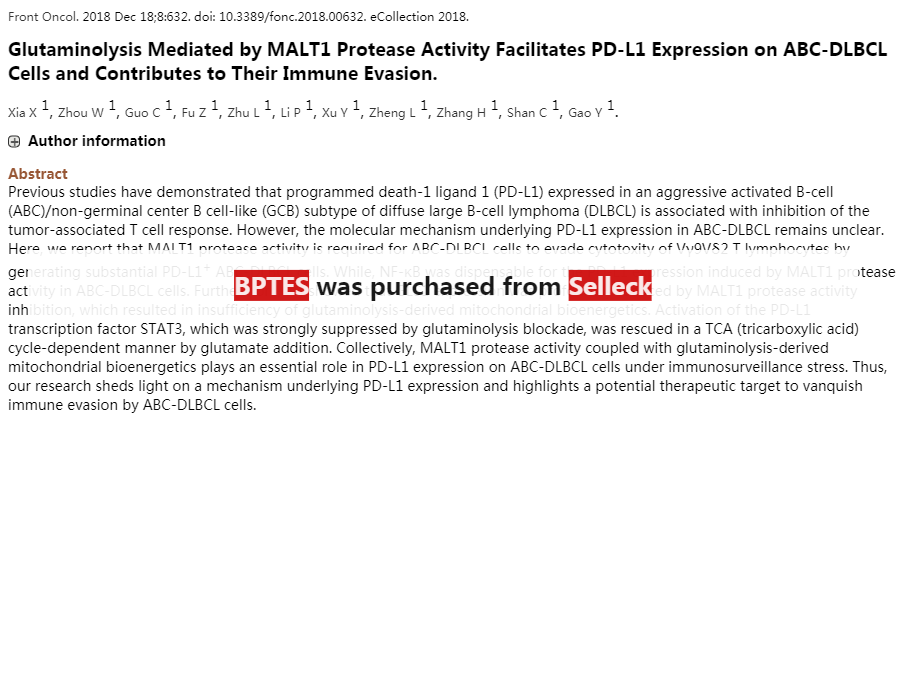 BPTES | Glutaminase 抑制剂 | 现货供应 | 美国品牌 | 免费采购电话400-668-6834
