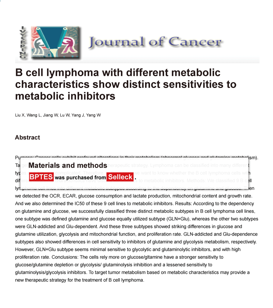 BPTES | Glutaminase 抑制剂 | 现货供应 | 美国品牌 | 免费采购电话400-668-6834