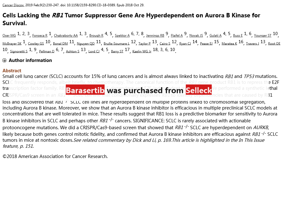 Barasertib (AZD1152-HQPA) | 购买Aurora Kinase 抑制剂 - Selleck