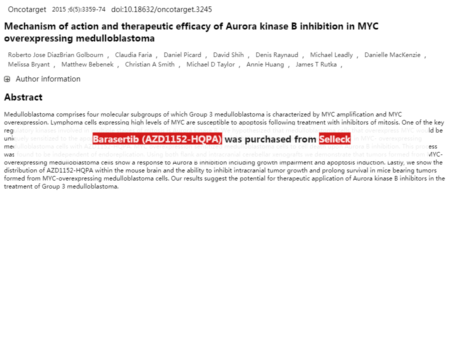 Barasertib (AZD1152-HQPA) | 购买Aurora Kinase 抑制剂 - Selleck