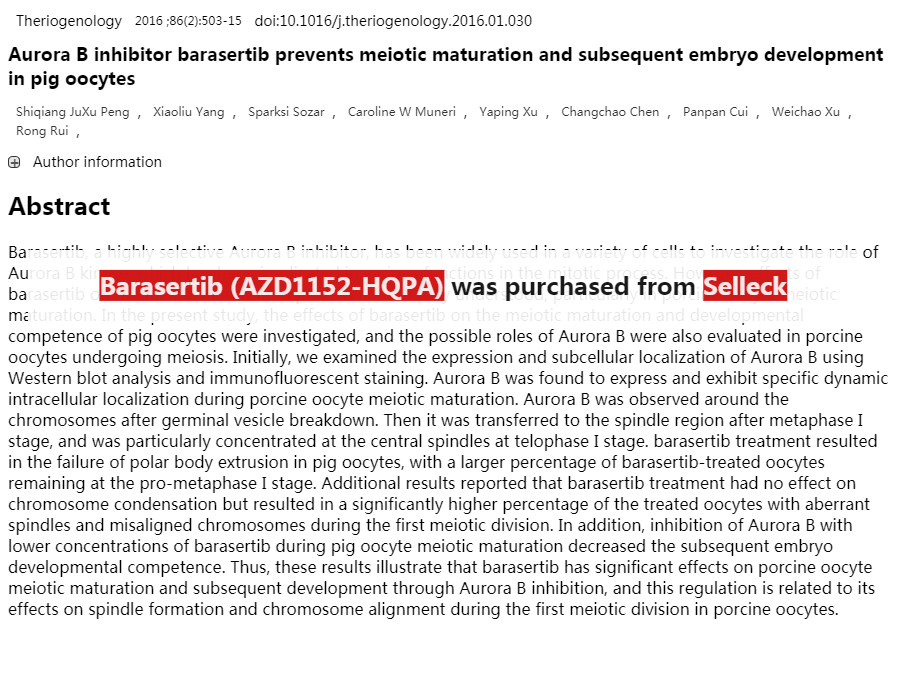 Barasertib (AZD1152-HQPA) | 购买Aurora Kinase 抑制剂 - Selleck