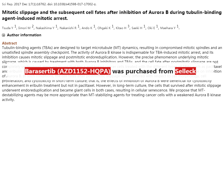 Barasertib (AZD1152-HQPA) | 购买Aurora Kinase 抑制剂 - Selleck