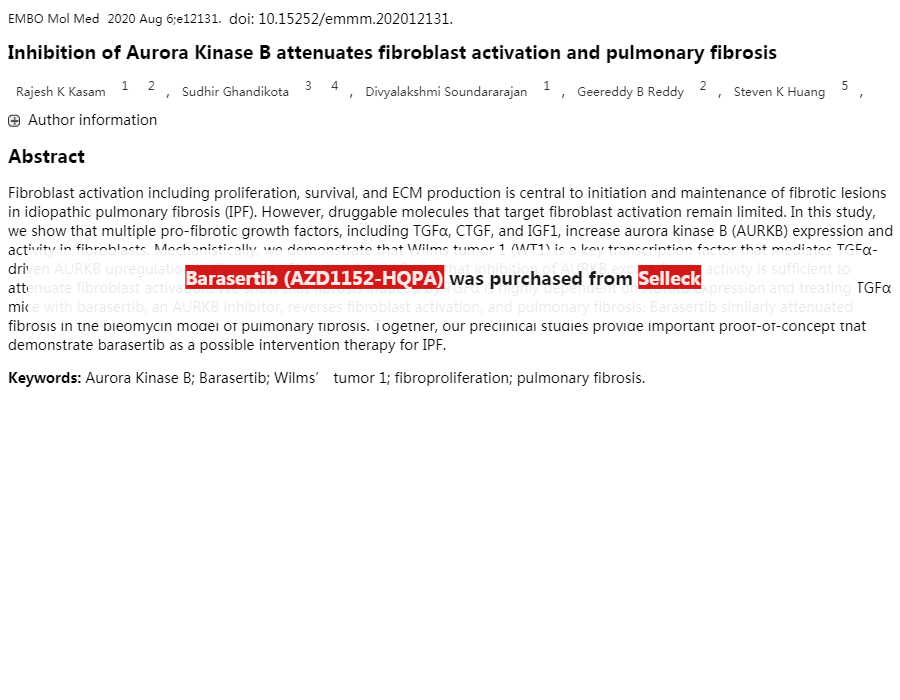 Barasertib (AZD1152-HQPA) | 购买Aurora Kinase 抑制剂 - Selleck