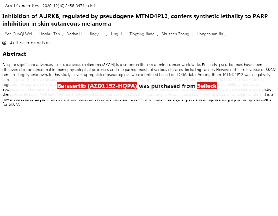 Barasertib (AZD1152-HQPA) | 购买Aurora Kinase 抑制剂 - Selleck