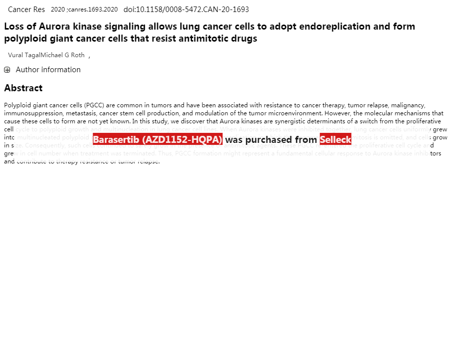 Barasertib (AZD1152-HQPA) | 购买Aurora Kinase 抑制剂 - Selleck