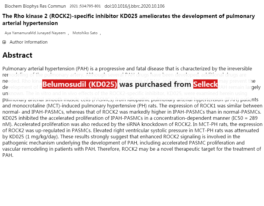 Belumosudil (KD025) | ROCK 抑制剂 | 现货供应 | 美国品牌 | 免费采购电话400-668-6834