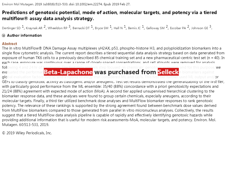 Beta-Lapachone | Topoisomerase 抑制剂 | 现货供应 | 美国品牌 | 免费采购电话400-668-6834