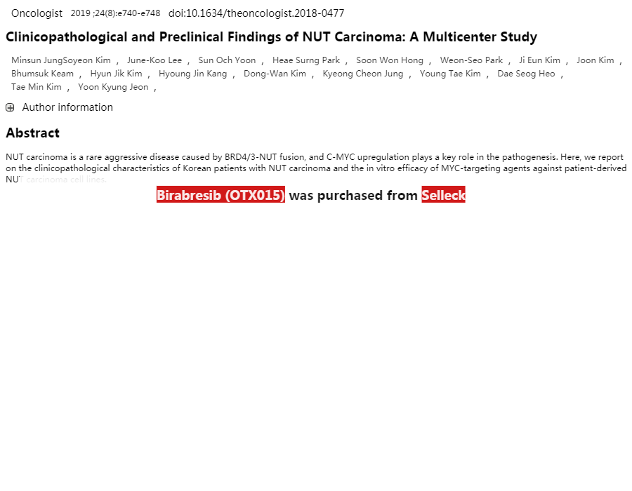 Birabresib (OTX015) | 购买Epigenetic Reader Domain 抑制剂 - Selleck