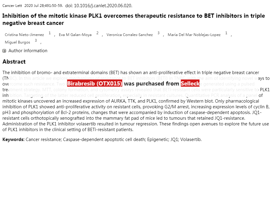Birabresib (OTX015) | 购买Epigenetic Reader Domain 抑制剂 - Selleck