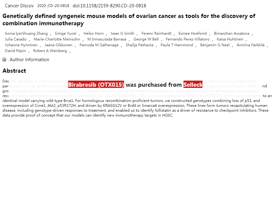 Birabresib (OTX015) | 购买Epigenetic Reader Domain 抑制剂 - Selleck