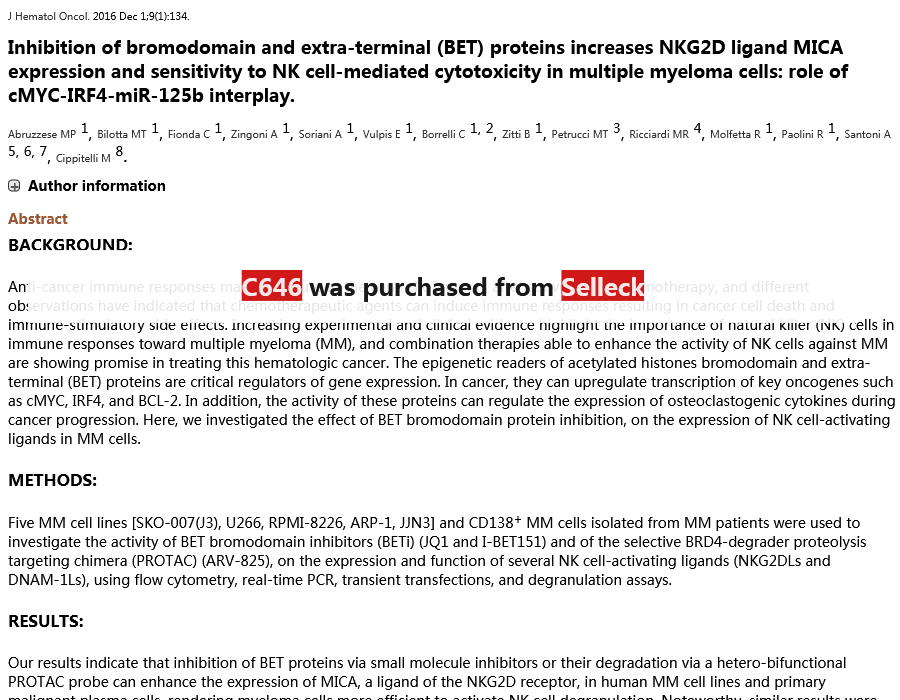 C646 | 购买Histone Acetyltransferase 抑制剂 - Selleck