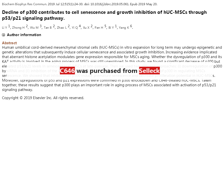 C646 | 购买Histone Acetyltransferase 抑制剂 - Selleck