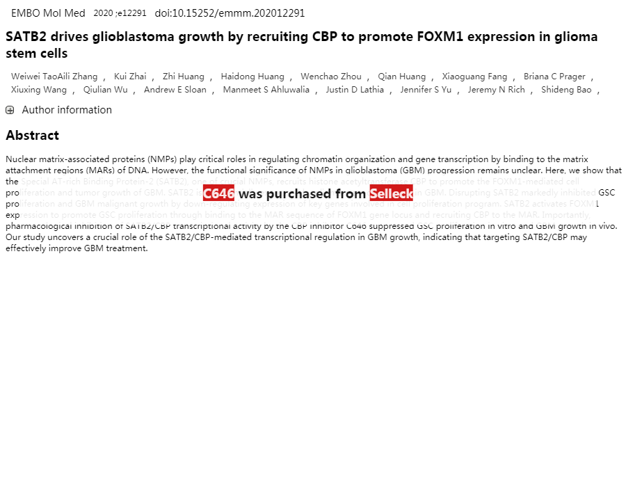 C646 | 购买Histone Acetyltransferase 抑制剂 - Selleck