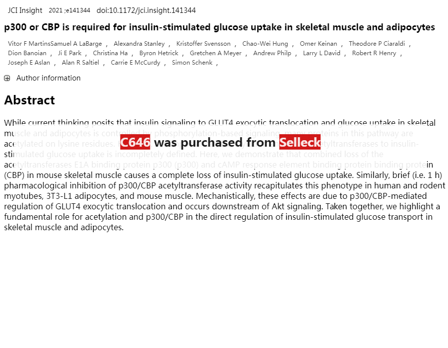 C646 | 购买Histone Acetyltransferase 抑制剂 - Selleck