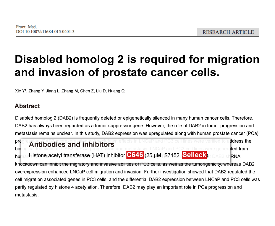 C646 | 购买Histone Acetyltransferase 抑制剂 - Selleck