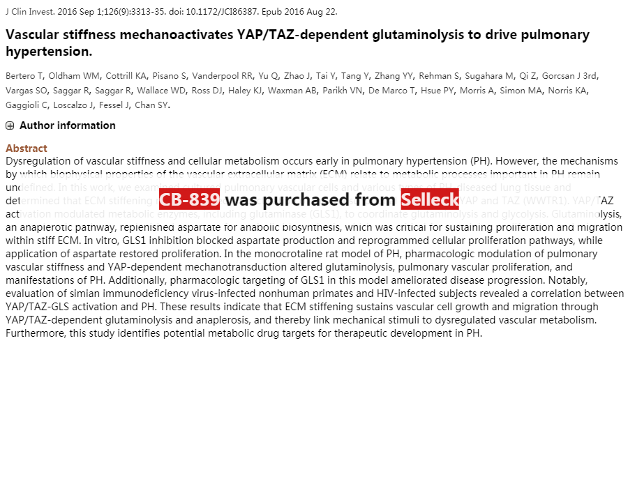 Telaglenastat (CB-839) | Glutaminase 抑制剂 | 现货供应 | 美国品牌 | 免费采购电话400-668-6834