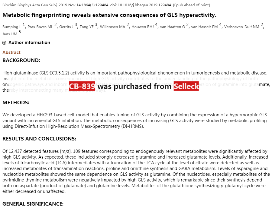 Telaglenastat (CB-839) | Glutaminase 抑制剂 | 现货供应 | 美国品牌 | 免费采购电话400-668-6834