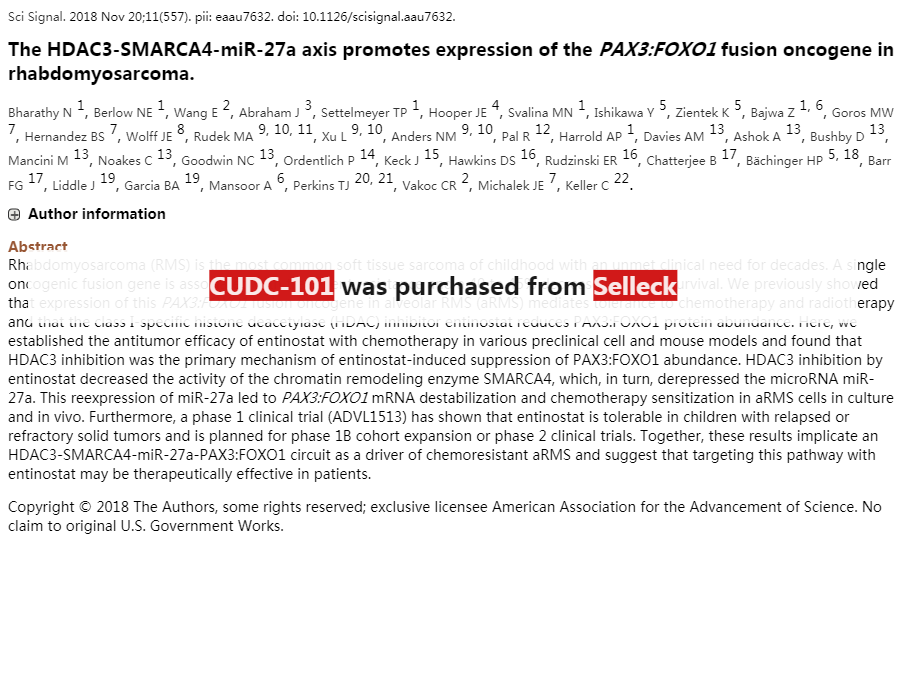 CUDC-101 | HDAC 抑制剂 | 现货供应 | 美国品牌 | 免费采购电话400-668-6834