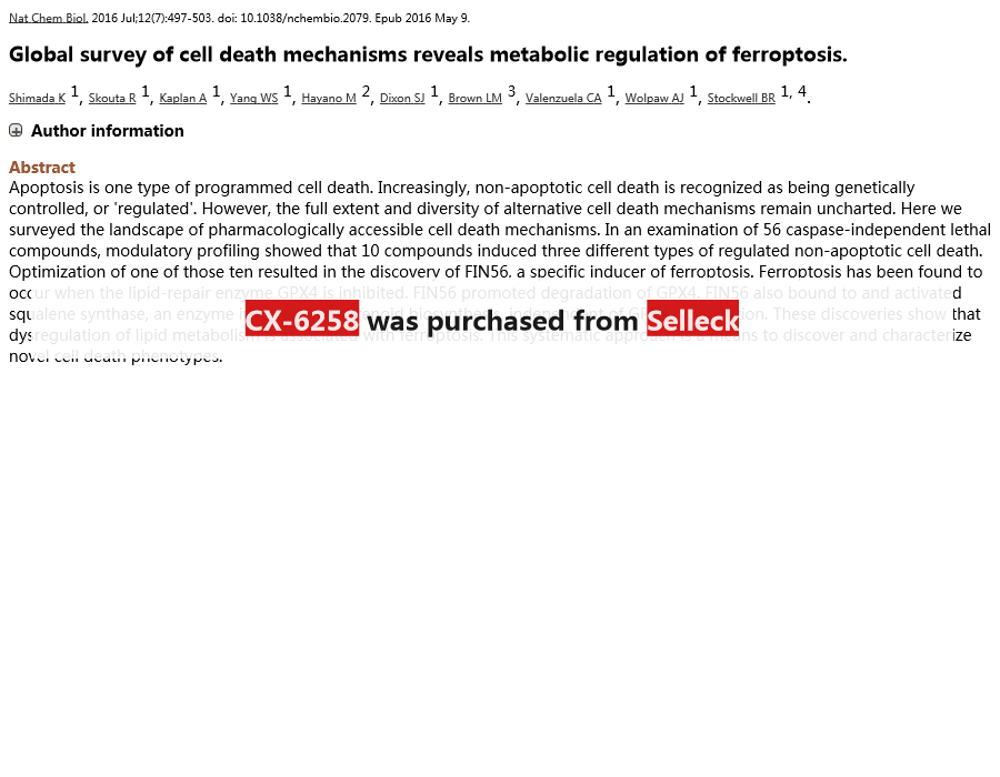 CX-6258 HCl | Pim 抑制剂 | 现货供应 | 美国品牌 | 免费采购电话400-668-6834