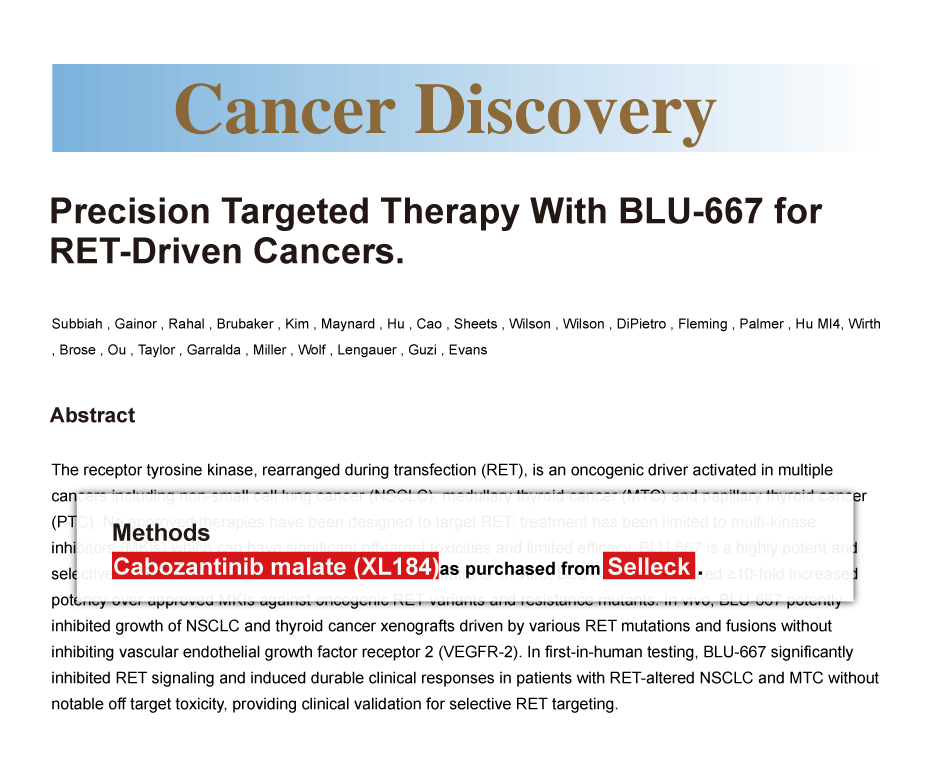 Cabozantinib malate (XL184) | 购买VEGFR 抑制剂 - Selleck