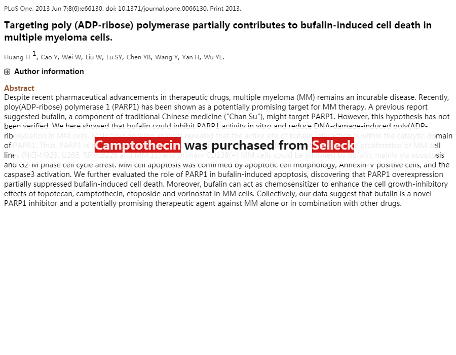 Camptothecin (NSC-100880) | 购买ADC Cytotoxin 抑制剂 - Selleck