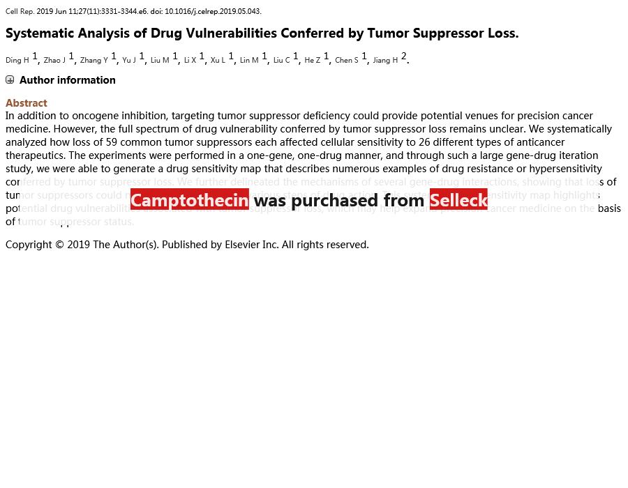 Camptothecin (NSC-100880) | 购买ADC Cytotoxin 抑制剂 - Selleck
