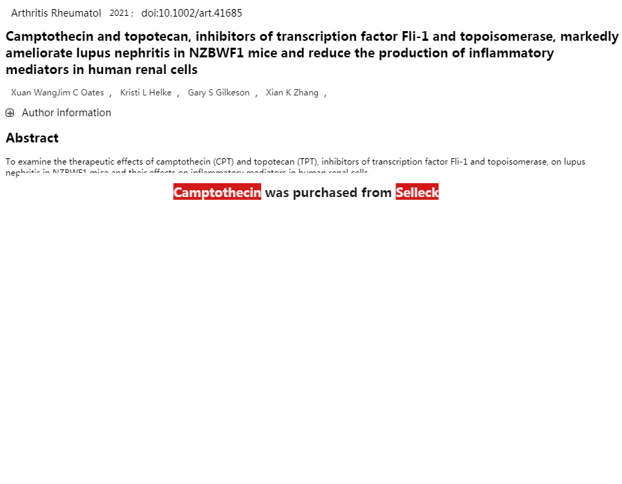 Camptothecin (NSC-100880) | 购买ADC Cytotoxin 抑制剂 - Selleck