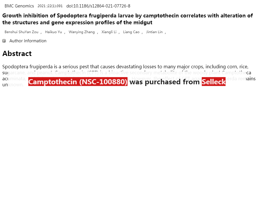 Camptothecin (NSC-100880) | 购买ADC Cytotoxin 抑制剂 - Selleck