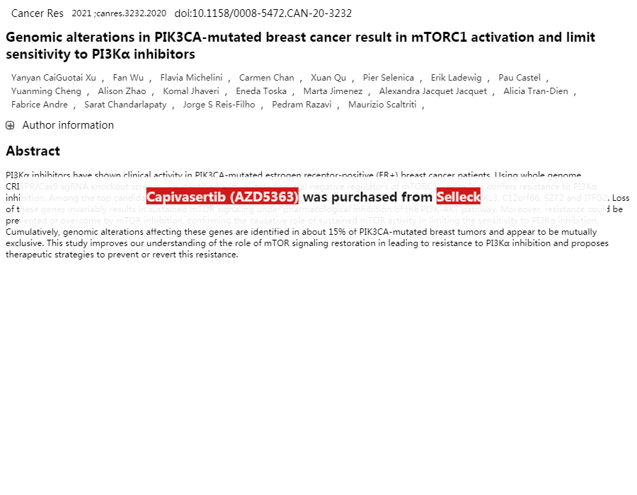 Capivasertib (AZD5363) | 购买Akt 抑制剂 - Selleck