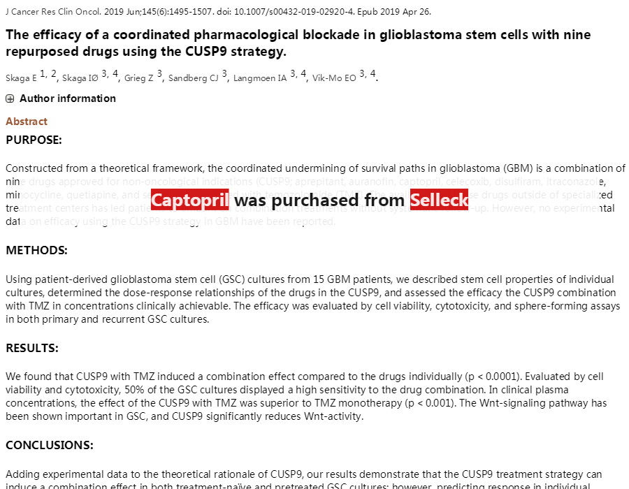 Captopril | RAAS 抑制剂 | 现货供应 | 美国品牌 | 免费采购电话400-668-6834