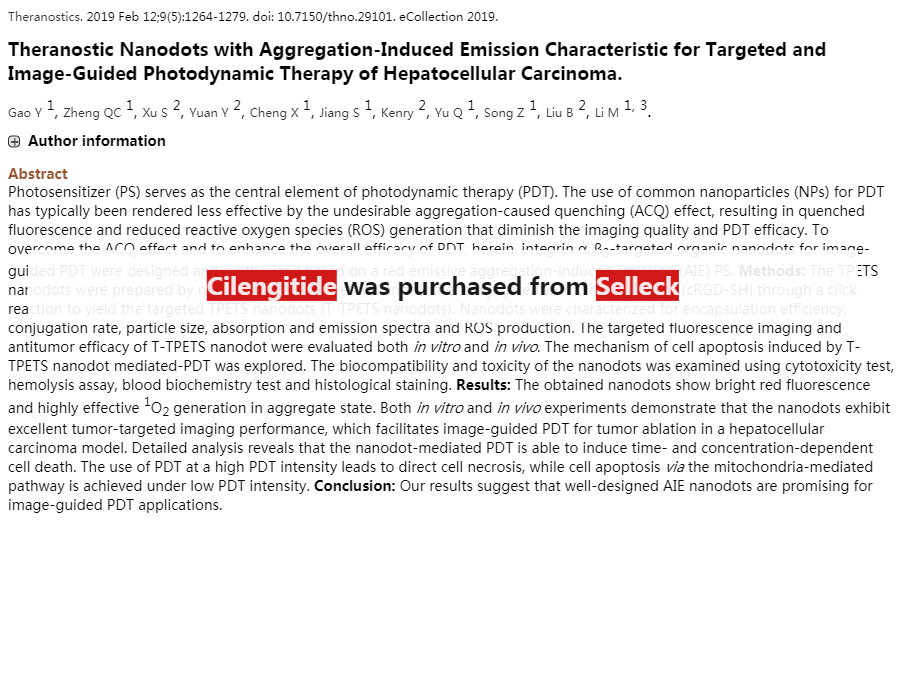 Cilengitide trifluoroacetate | 购买Integrin 抑制剂 - Selleck